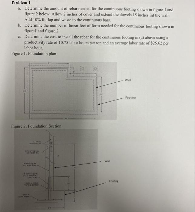 Solved Problem 1 a. Determine the amount of rebar needed for | Chegg.com