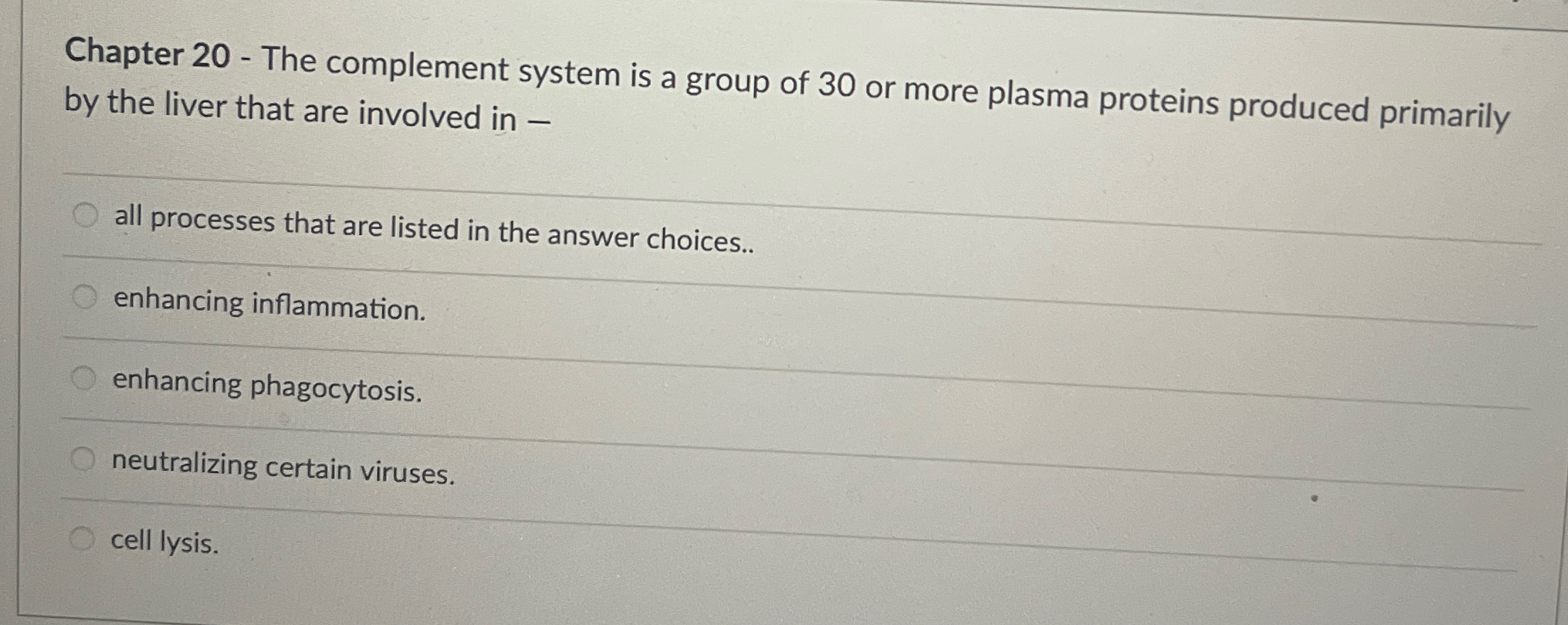 Solved Chapter 20 - ﻿The complement system is a group of 30 | Chegg.com