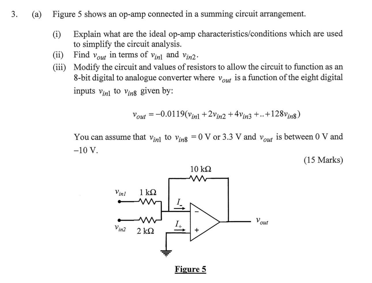 Solved (a) ﻿Figure 5 ﻿shows an op-amp connected in a summing | Chegg.com