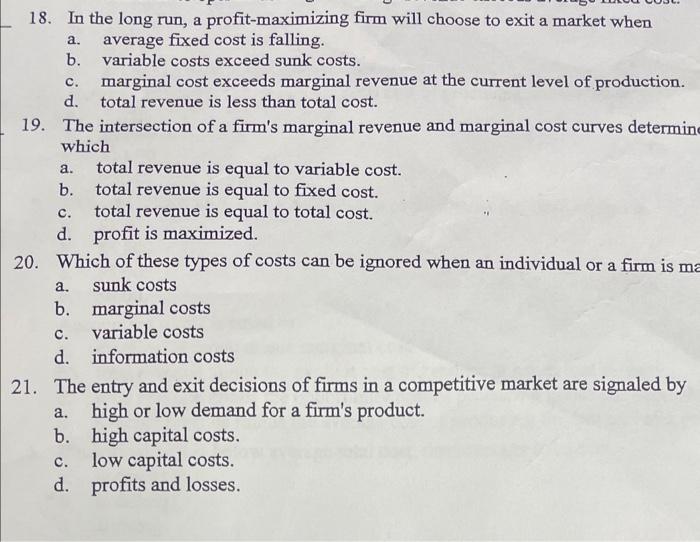 Solved 18. In the long run, a profit-maximizing firm will | Chegg.com