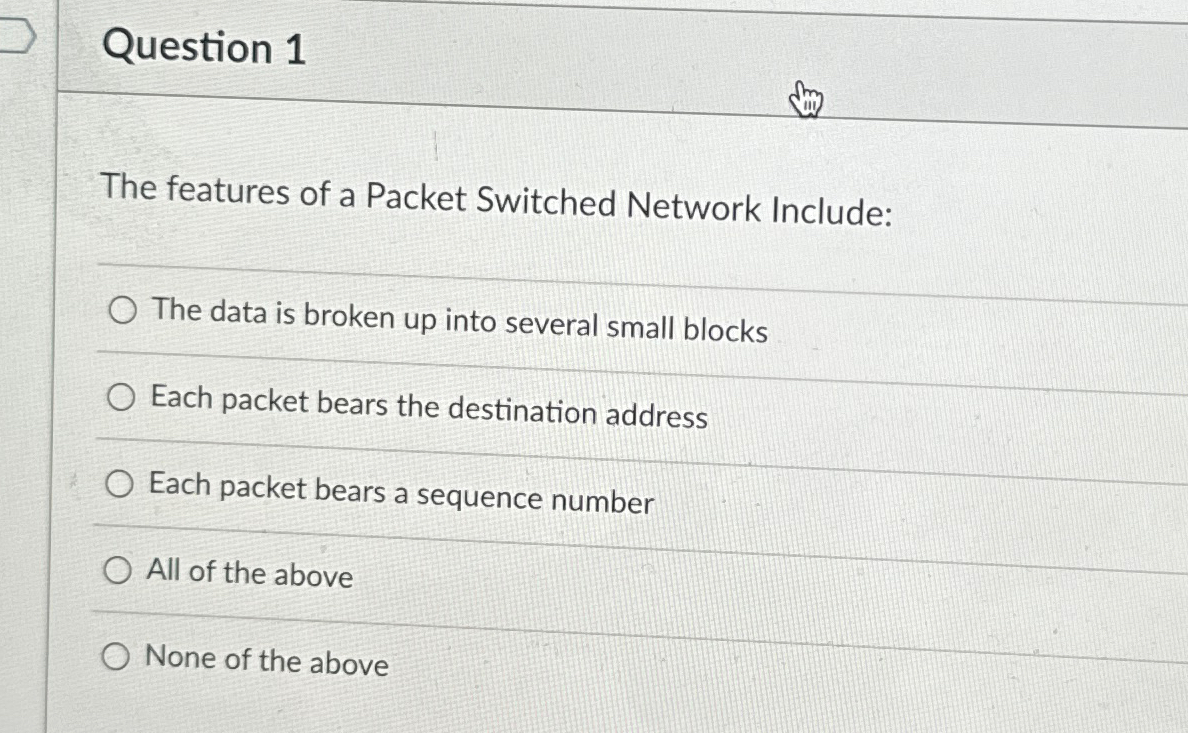Solved Question 1The features of a Packet Switched Network | Chegg.com