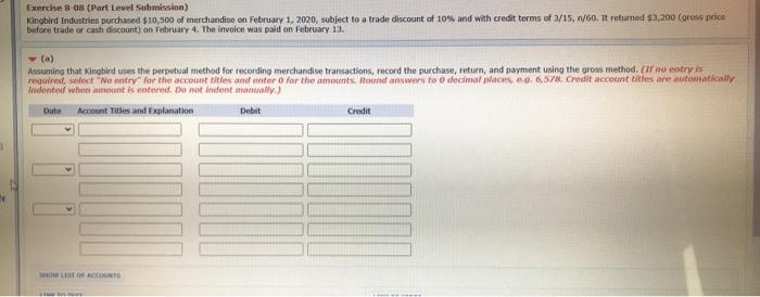 Solved Exercise 8-08 (Part Level Submission) Kingbird | Chegg.com