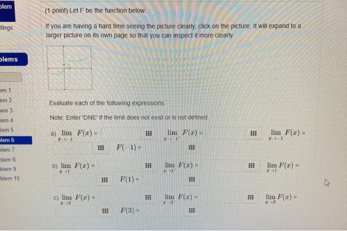 Solved blem (1 point) Let F be the function below. tings If | Chegg.com