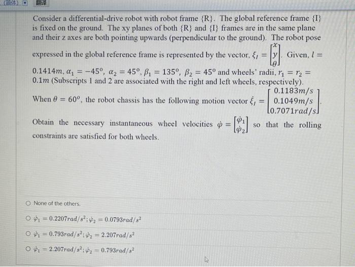 Solved Consider a differential-drive robot with robot frame | Chegg.com