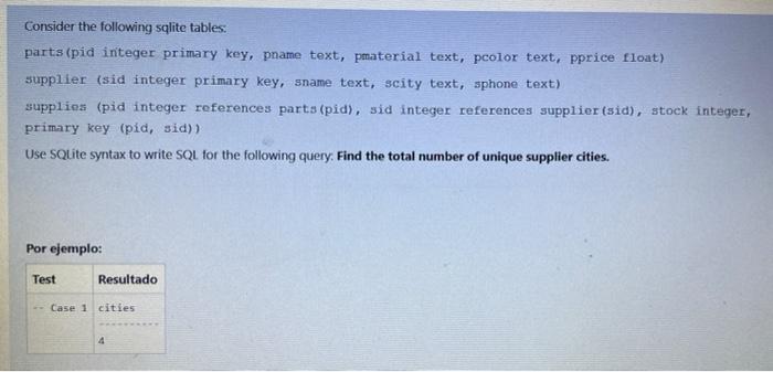 Solved Consider The Following Sqlite Tables Parts Pid 