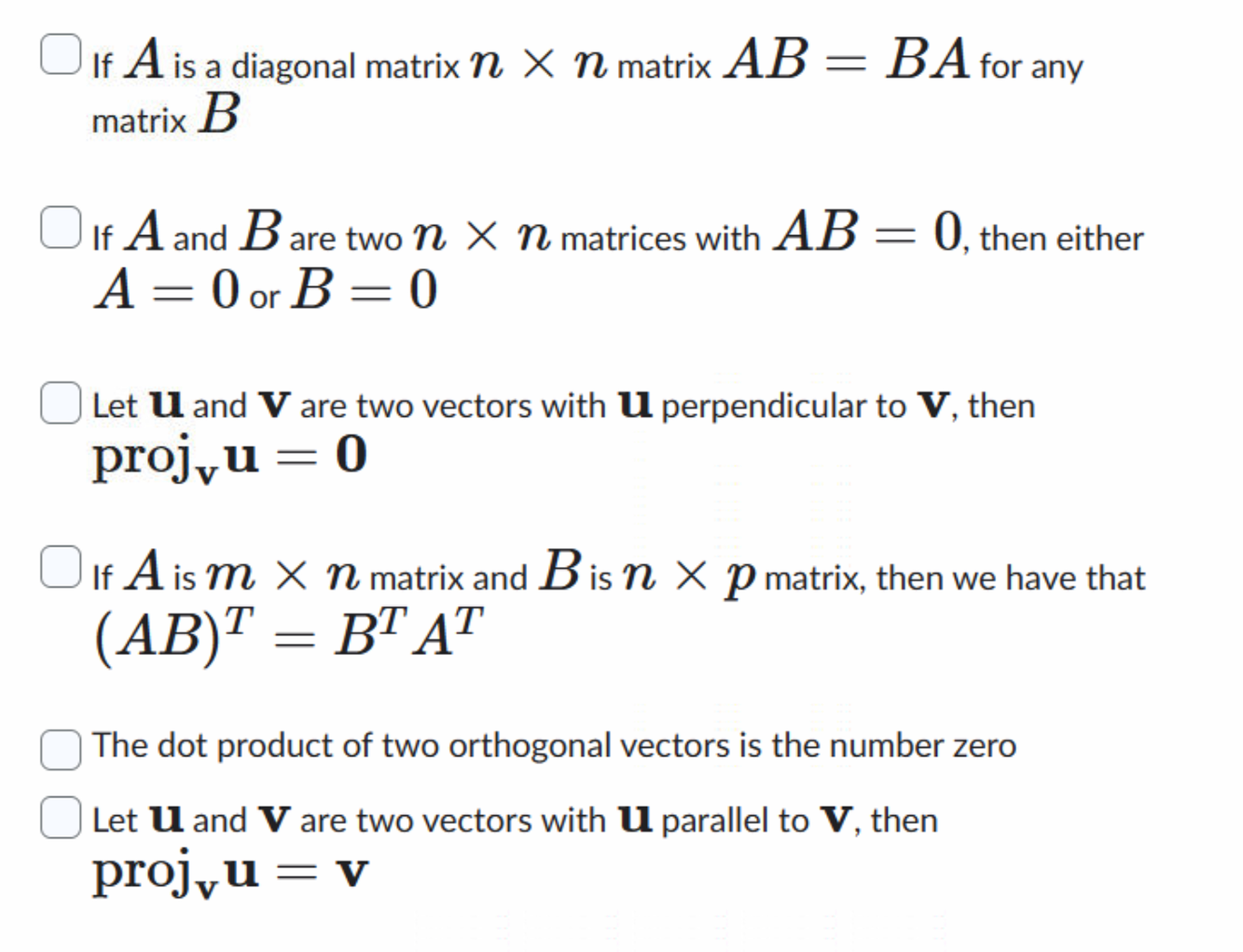Solved Mark all correct statments : If A ﻿is a diagonal | Chegg.com