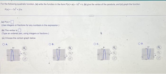 Solved For the following quadratic function, (a) write the | Chegg.com