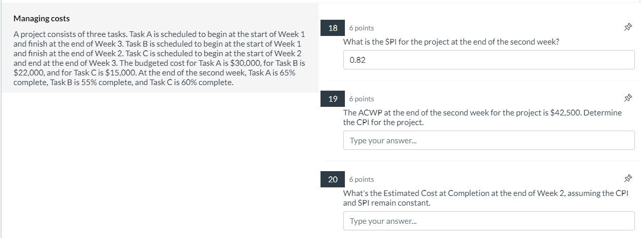 Solved Managing costsA project consists of three tasks. Task | Chegg.com