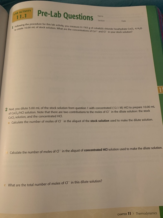 Solved Lab activity Prelab Questions 11.1 Following the | Chegg.com