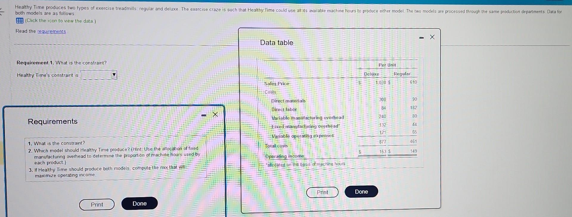 Data table Requirement 1. What is the constraint? | Chegg.com