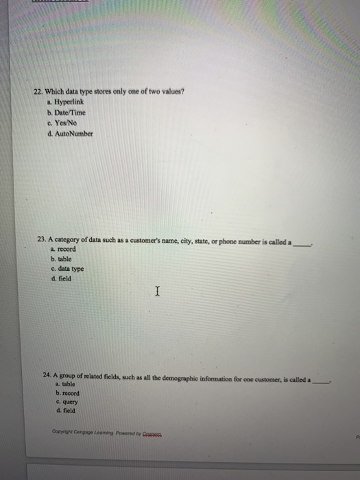Solved 22 Which Data Type Stores Only One Of Two Values A Chegg