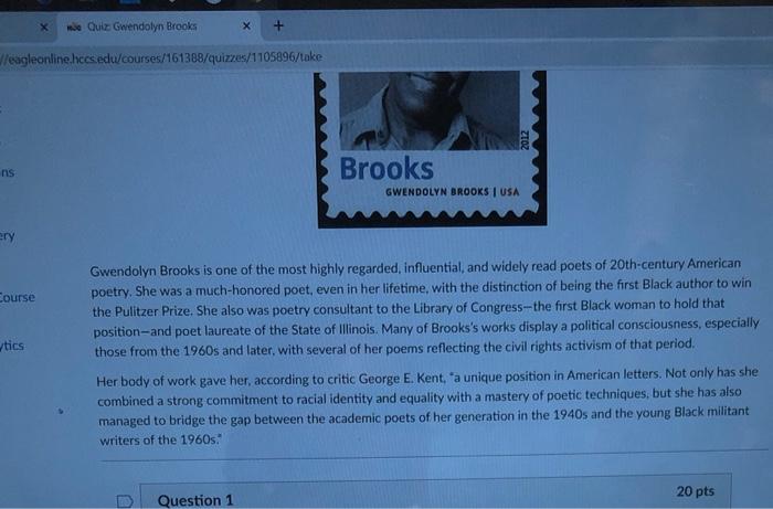 20 pts Gwendolyn Brooks "Kitchenette Building" 1 "The | Chegg.com