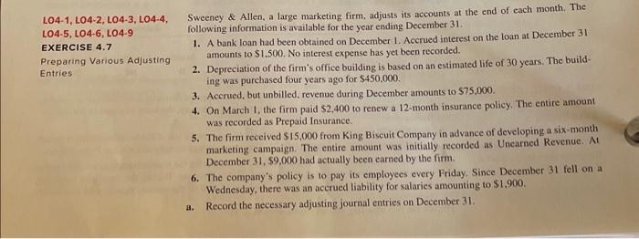 Solved LO4-1, L04-2, LO4-3, LO4-4, LO4-5, L04-6, L04-9 | Chegg.com