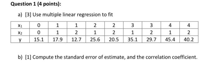 Solved a) [3] Use multiple linear regression to fit b) [1] | Chegg.com