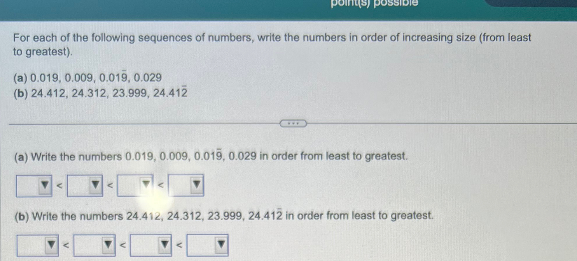 Solved For each of the following sequences of numbers, write | Chegg.com