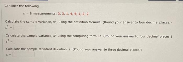 Solved Consider the following. n = 5 measurements: 2, 1, 5, | Chegg.com