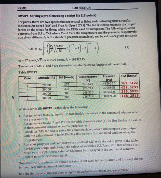 Solved NAME: LAB SECTION: HW2P1, Solving a problem using a | Chegg.com