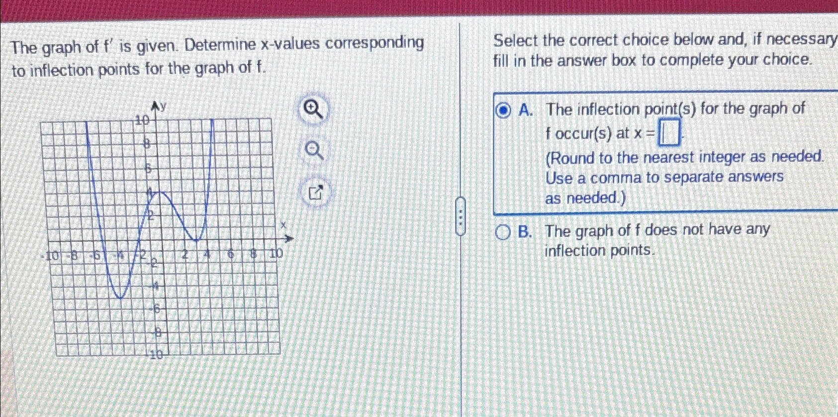 Solved The graph of f' ﻿is given. Determine x-values | Chegg.com