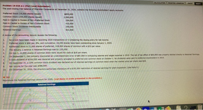 Solved CALCULATOR PRINTER VERSION Problem 14-02A - (Part | Chegg.com