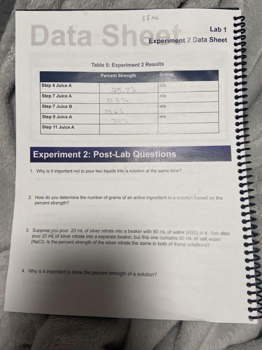 Solved 55mL Data Sh Experiment ? 3 Lab 1 Experiment 2 Data | Chegg.com