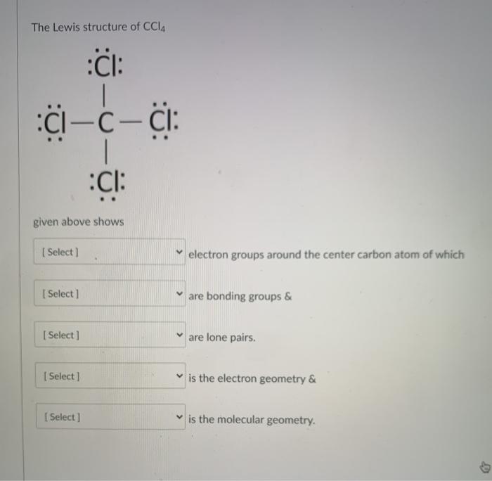 Solved The Lewis structure of CCIA :C: CI-C-CI : :C1: given | Chegg.com