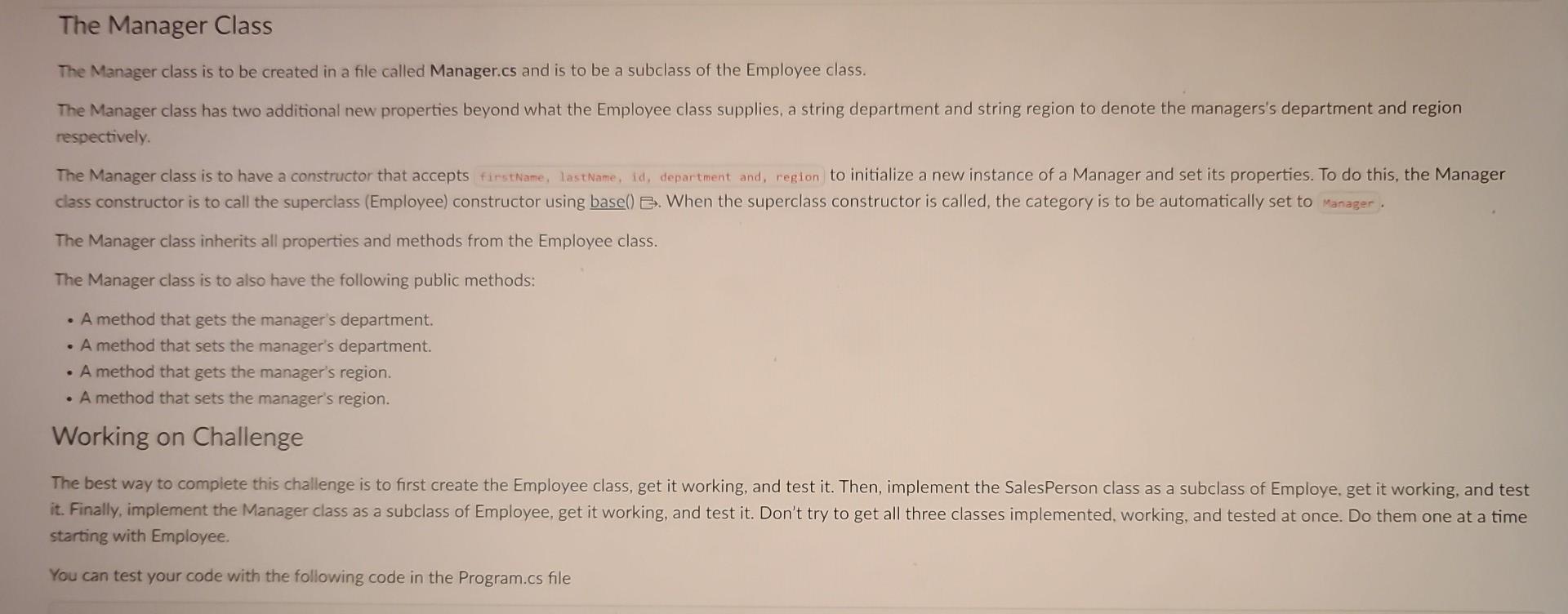 Solved below. Inheritance in C\#. Requirements: Project | Chegg.com