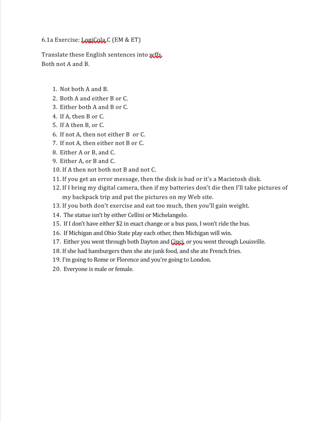 Solved 6.1a Exercise: LogiCola C (EM & ET)Translate these | Chegg.com