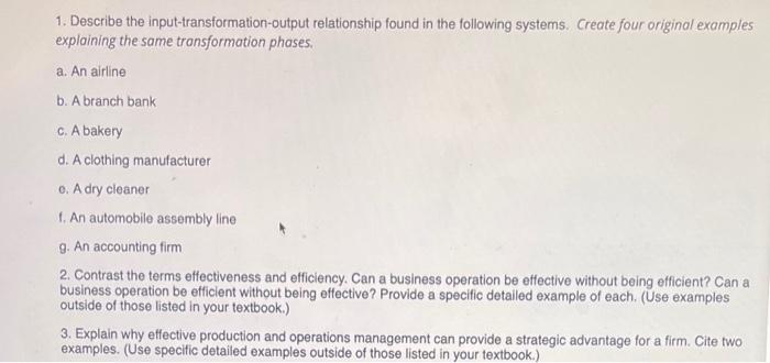 Solved 1. Describe the input-transformation-output | Chegg.com