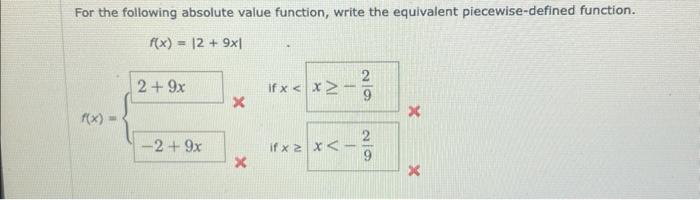 Solved For the following absolute value function, write the | Chegg.com