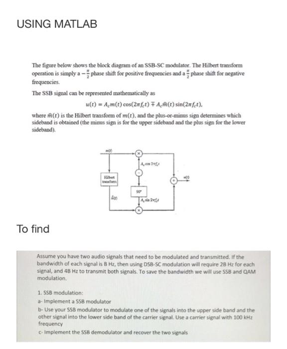 USING MATLAB The figure below shows the block diagram | Chegg.com