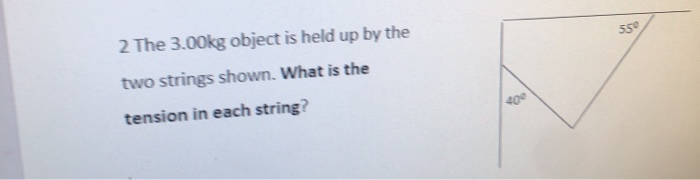 Solved 550 2 The 3.00kg object is held up by the two strings | Chegg.com