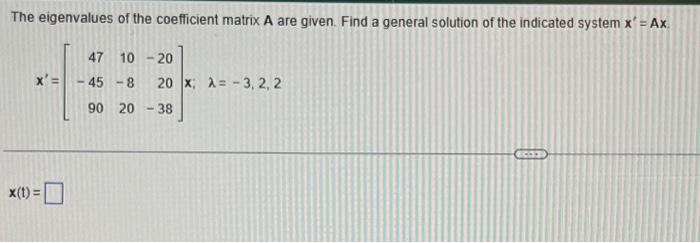 Solved The eigenvalues of the coefficient matrix A are | Chegg.com