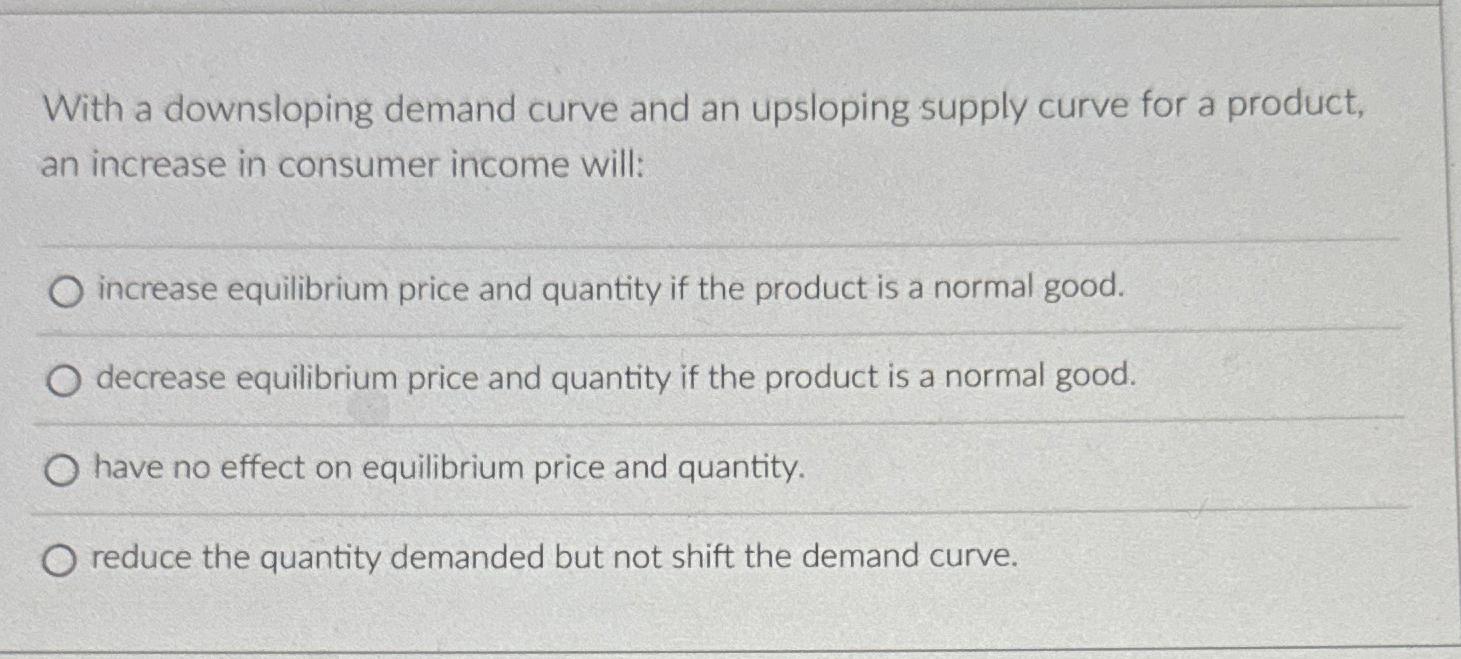 Solved With a downsloping demand curve and an upsloping | Chegg.com