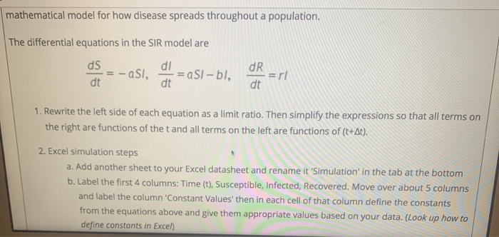 Solved mathematical model for how disease spreads throughout | Chegg.com