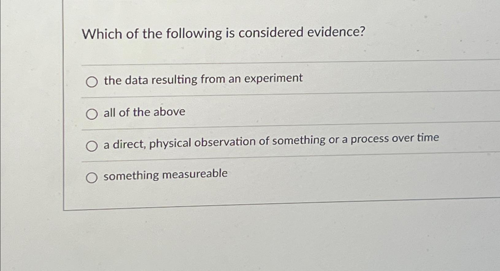 Solved Which of the following is considered evidence?the | Chegg.com