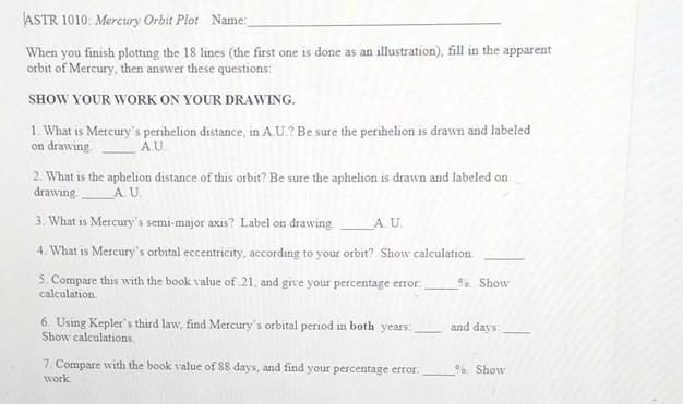 Solved JASTR 1010 Mercury Orbit Plot Name: When you finish | Chegg.com