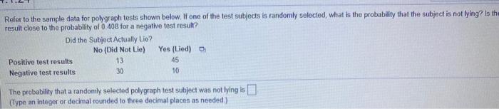 Solved Refer to the sample data for polygraph tests shown | Chegg.com