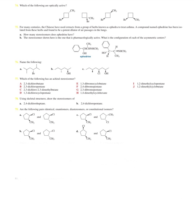 Solved Which of the following are optically active? CH CH CH | Chegg.com