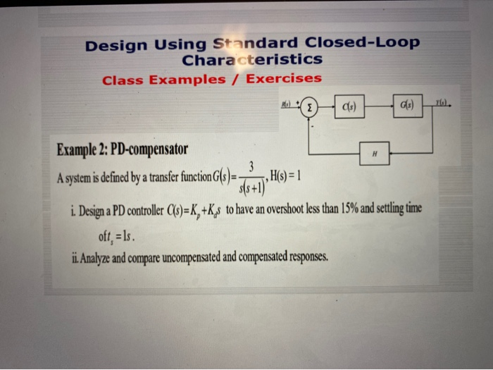 Solved Design Using Standard Closed-Loop Characteristics | Chegg.com