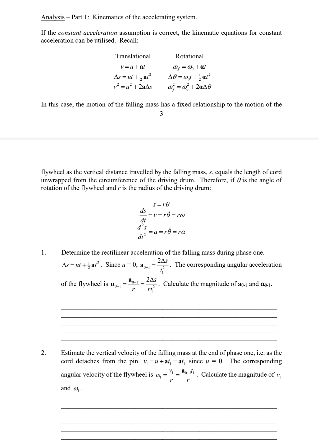 Solved Analysis - ﻿Part 1: Kinematics of the accelerating | Chegg.com