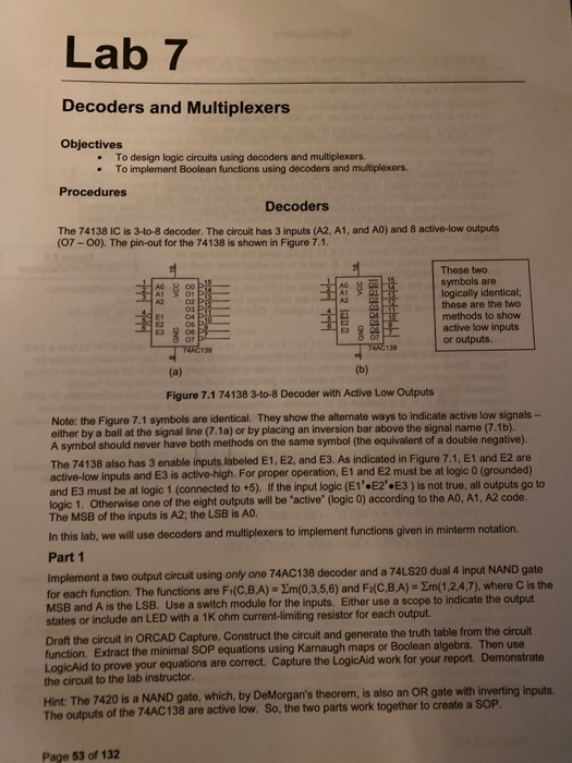 Lab 7 Decoders and Multiplexers Objectives • To | Chegg.com