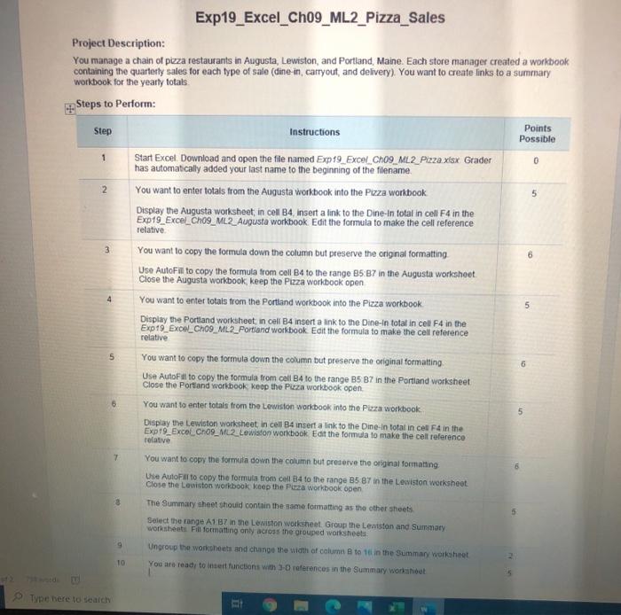 1 0 Exp19_Excel_Ch09_ML2_Pizza_Sales Project | Chegg.com