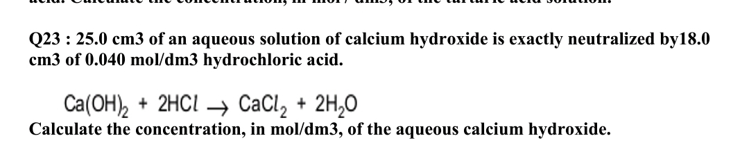 Q23 ﻿: 25.0cm3 ﻿of an aqueous solution of calcium | Chegg.com