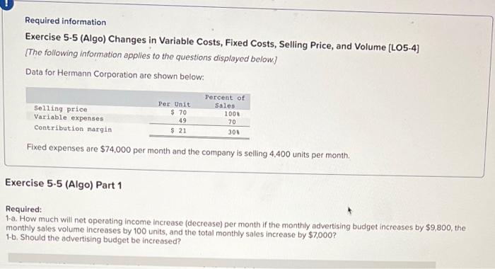 Solved Required information Exercise 5-5 (Algo) Changes in | Chegg.com