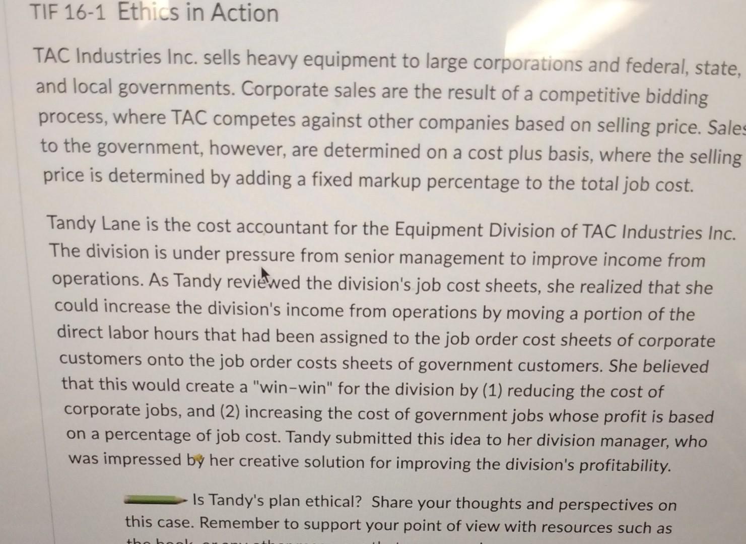 Solved TAC Industries Inc. sells heavy equipment to large | Chegg.com