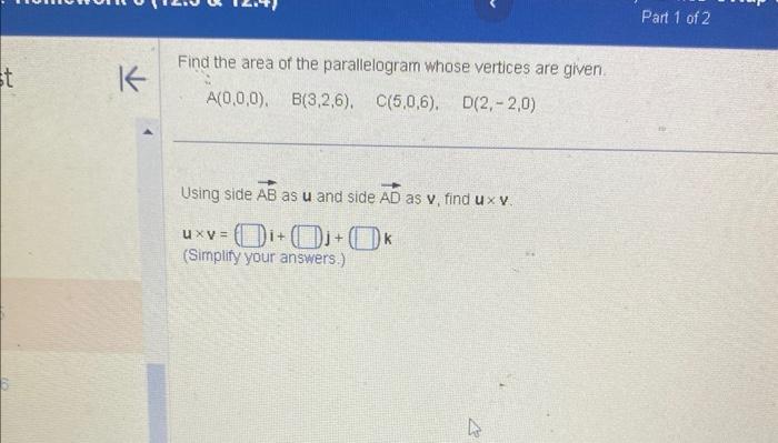 Solved Find The Area Of The Parallelogram Whose Vertices Are
