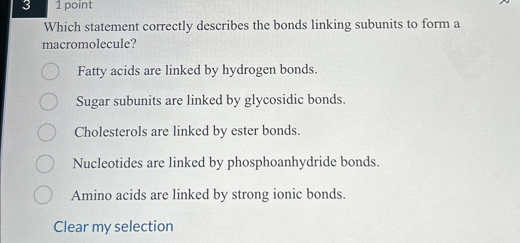 Solved 3,1 ﻿pointWhich statement correctly describes the | Chegg.com
