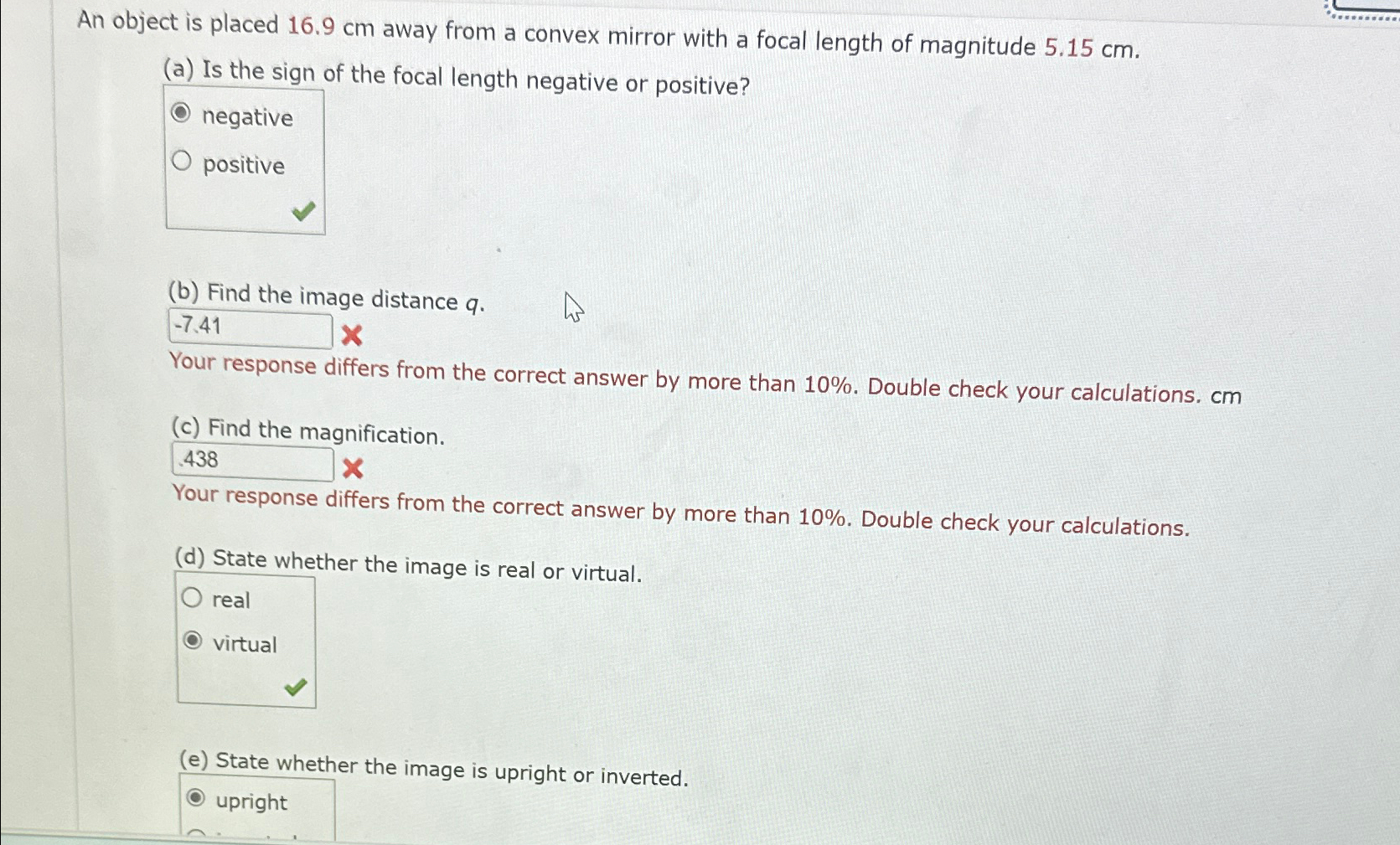 Solved An object is placed 16.9cm ﻿away from a convex mirror | Chegg.com