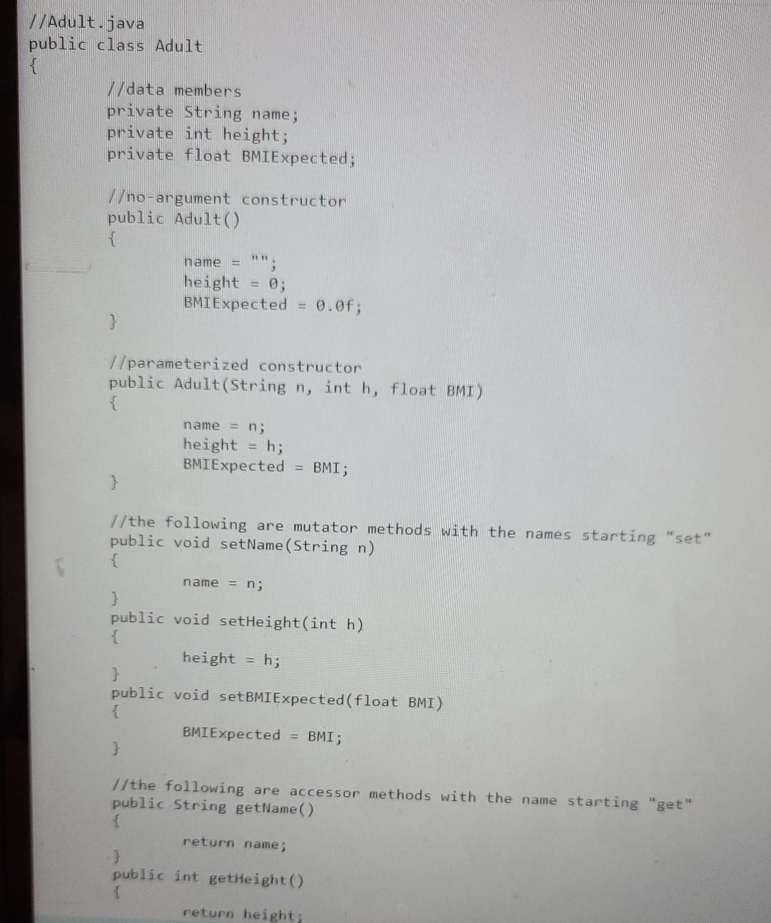 Solved TITLE Datatype class, Driver class - Adult, Your | Chegg.com