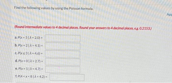 Solved Find the following values by using the Poisson | Chegg.com